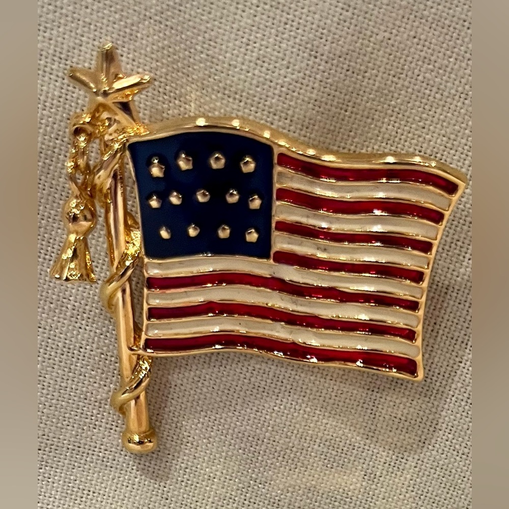 Vintage Ann Hand Collection American Flag Brooch - Gem